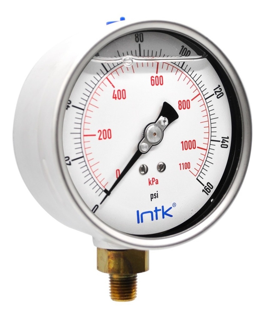 4” Liquid filled (O.E.M.), pressure gauge, 1/4” NPT, bottom connection, 0 to 160 psi-kPa | Instrutek